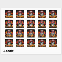 Winking Firefighter Skull and flaming Axes Square Sticker | Zazzle