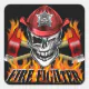 Winking Firefighter Skull and flaming Axes Square Sticker | Zazzle