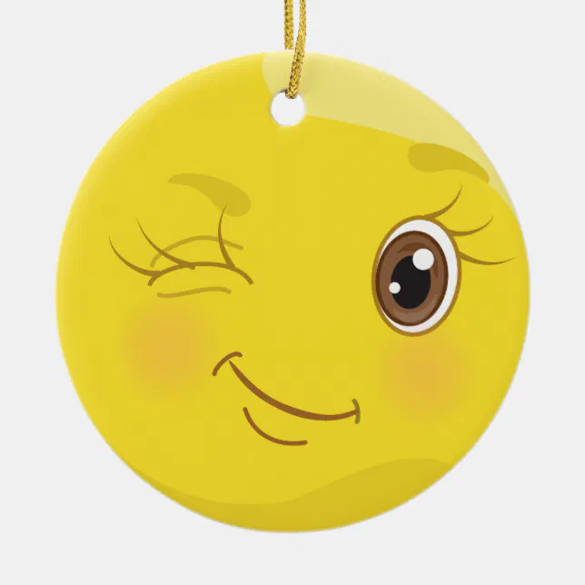 Winking Flirt Emoji Yellow Ornament | Zazzle
