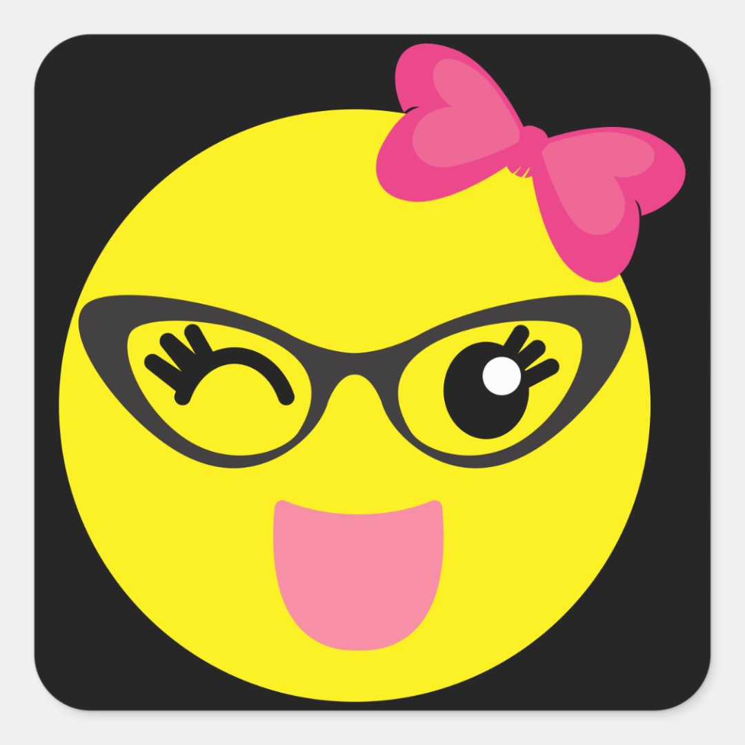Winking Girly Emoji Square Sticker | Zazzle