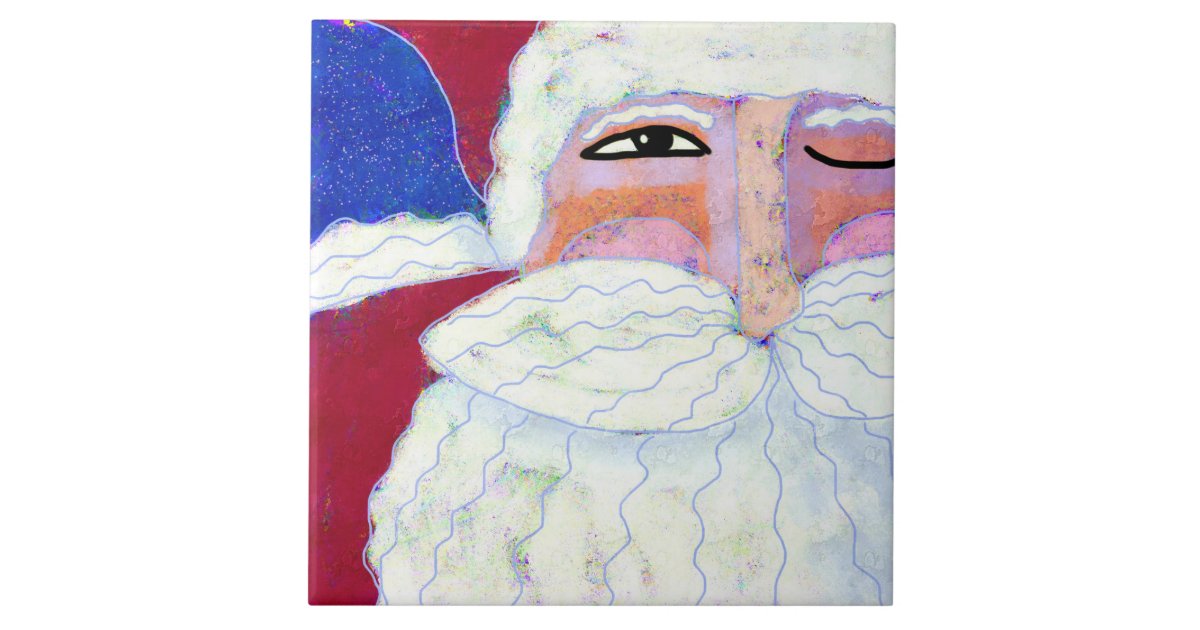 Winking Santa Claus Abstract Art Ceramic Tile | Zazzle