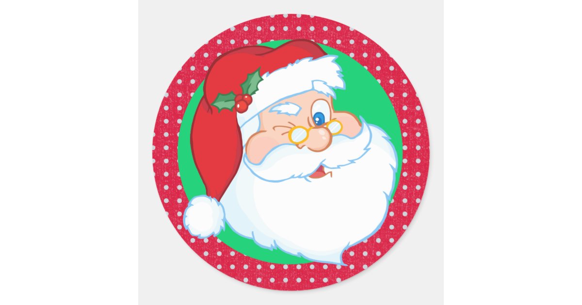 Winking Santa Claus Holiday Classic Round Sticker | Zazzle