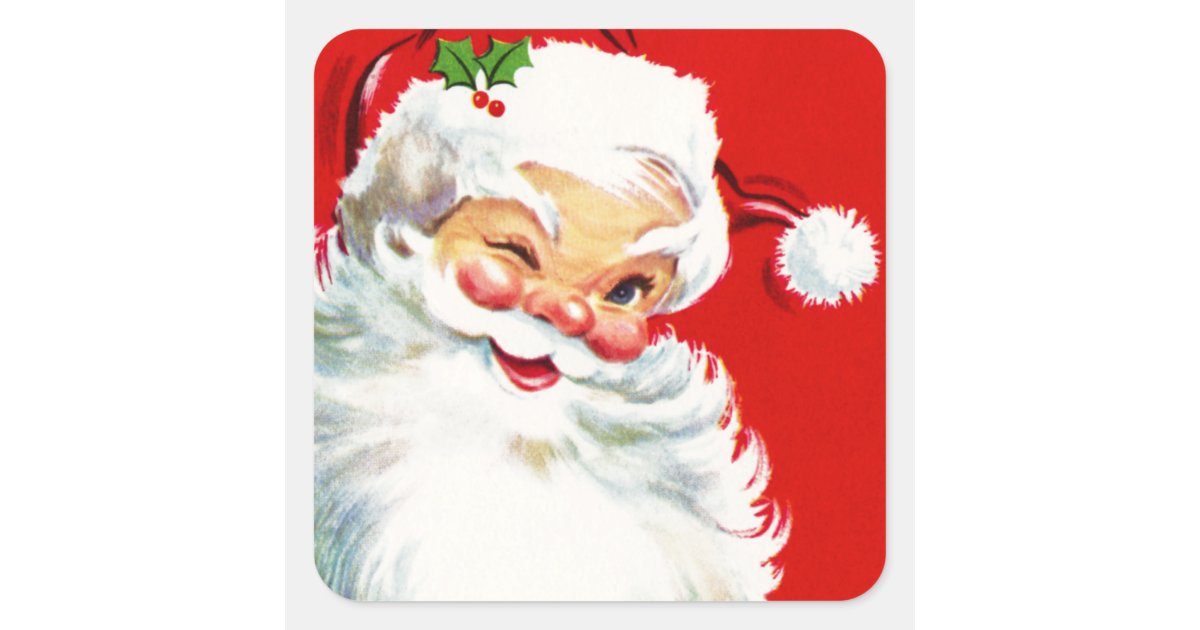 Winking Santa Square Sticker | Zazzle