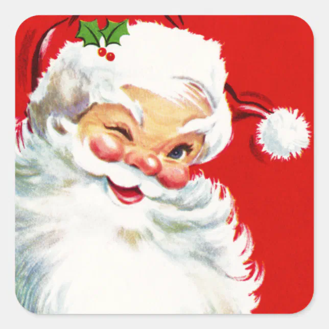 Winking Santa Square Sticker | Zazzle