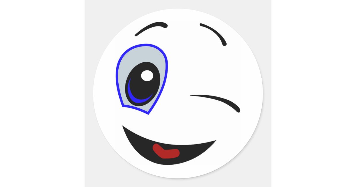 WINKING SMILEY FACE CLASSIC ROUND STICKER | Zazzle