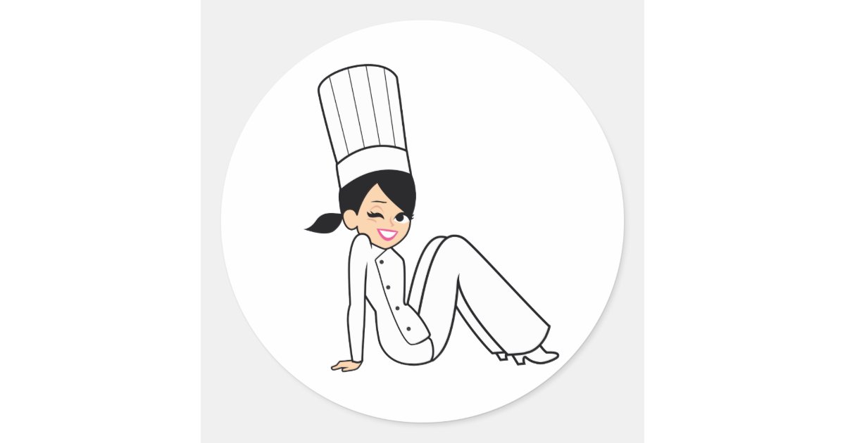 Winking Women Chef Sticker with Pretty Illustratio | Zazzle