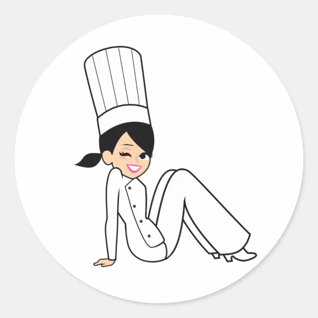 Winking Women Chef Sticker with Pretty Illustratio | Zazzle