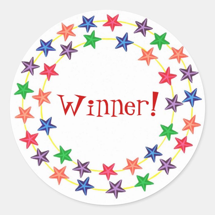 Winner!, stickers, with colorful stars classic round sticker | Zazzle.com