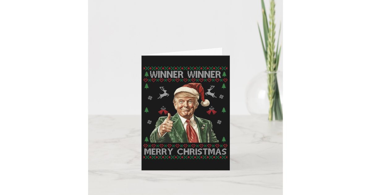 Winner Winner Merry Christmas Trump Santa Ugly Swe Card | Zazzle