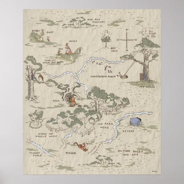 Winnie the Pooh | 100 Acre Wood Map Poster | Zazzle