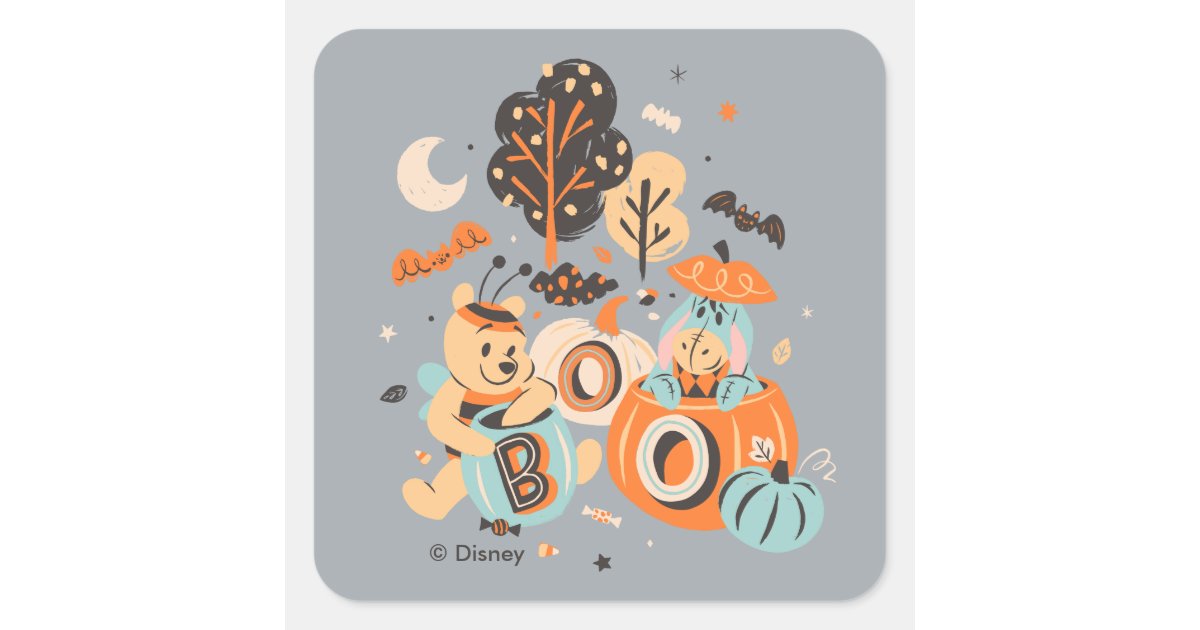 Winnie the Pooh and Eeyore's Halloween Boo! Square Sticker | Zazzle