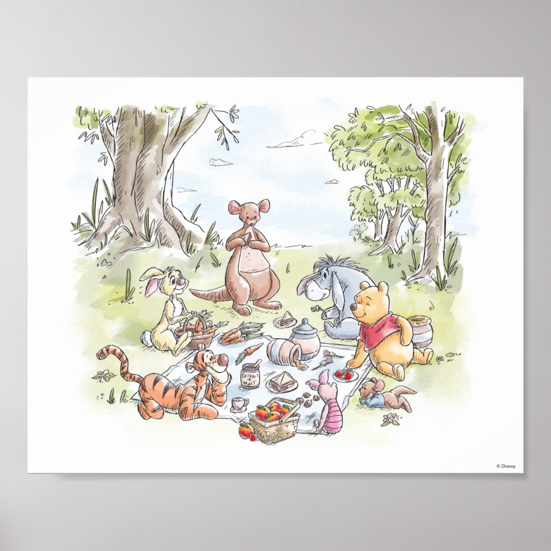 Winnie the Pooh and Pals Picnic Nursery Poster | Zazzle