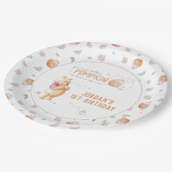 Winnie the Pooh | Fall Pumpkin First Birthday Pap Paper Plates | Zazzle
