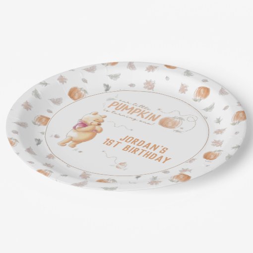 Winnie the Pooh | Fall Pumpkin First Birthday Pap Paper Plates | Zazzle