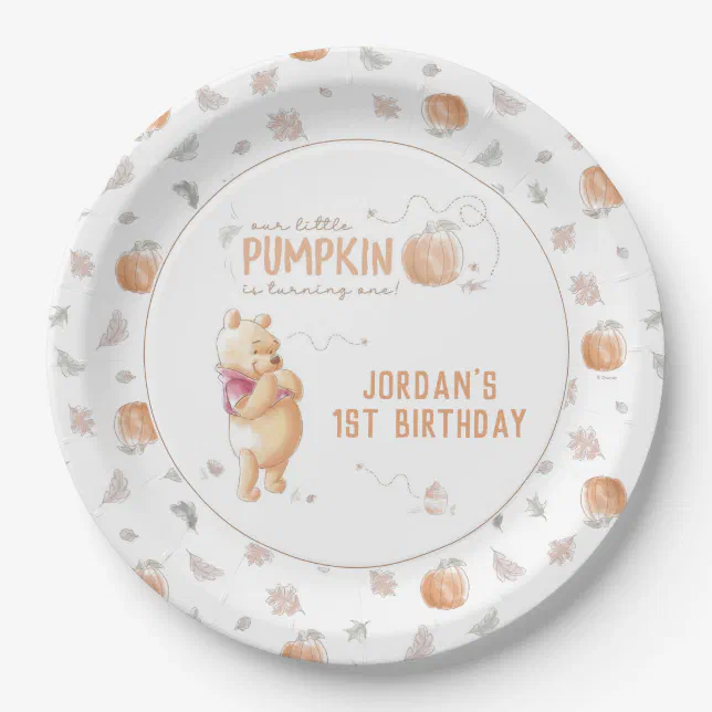 Winnie the Pooh | Fall Pumpkin First Birthday Pap Paper Plates | Zazzle