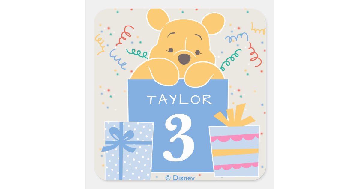 Winnie the Pooh | Happy Birthday Square Sticker | Zazzle