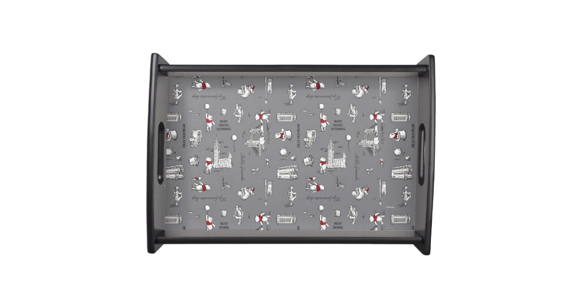 Winnie the Pooh | Hello Friends Grey Pattern Serving Tray | Zazzle