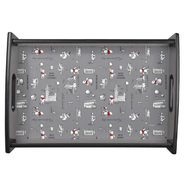 Winnie the Pooh | Hello Friends Grey Pattern Serving Tray | Zazzle