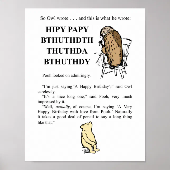 Winnie The Pooh- Owl Writes 'Happy Birthday' Poster | Zazzle