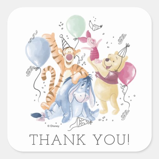 Winnie the Pooh & Pals - Balloons Thank You Square Sticker | Zazzle
