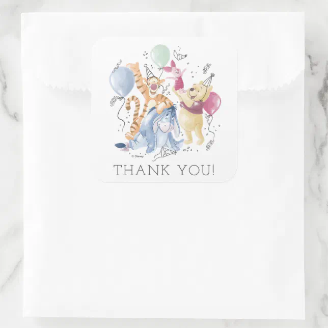 Winnie the Pooh & Pals - Balloons Thank You Square Sticker | Zazzle