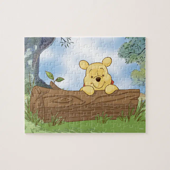Winnie the Pooh Peeking Over Log Jigsaw Puzzle | Zazzle