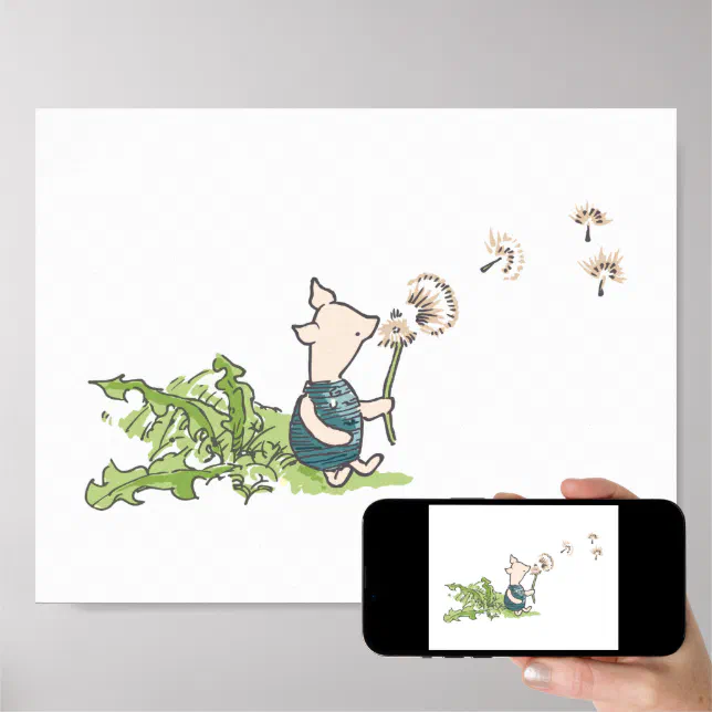 Winnie The Pooh- Piglet with Dandelion Poster | Zazzle