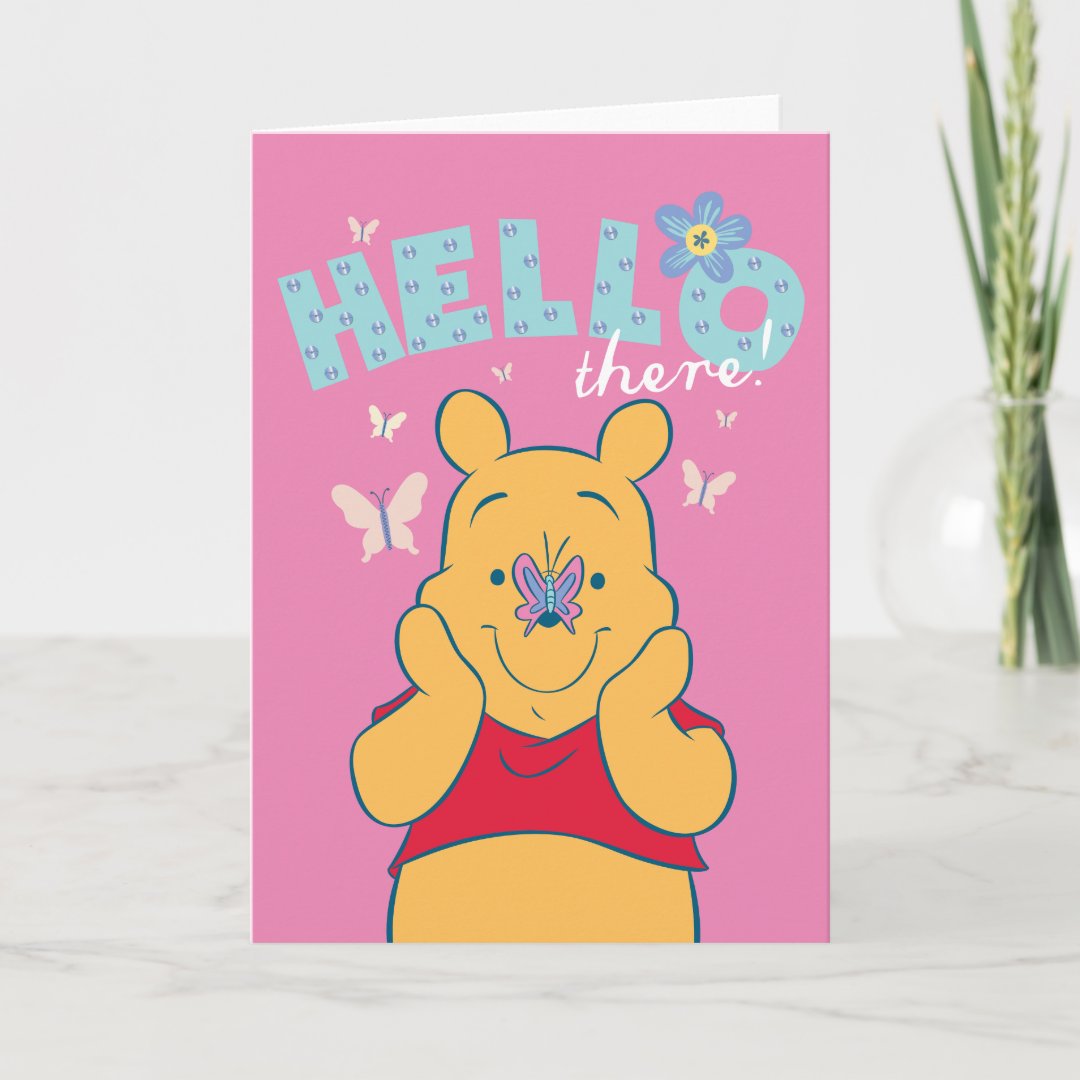 Winnie the Pooh with Butterflies - Hello There Card | Zazzle
