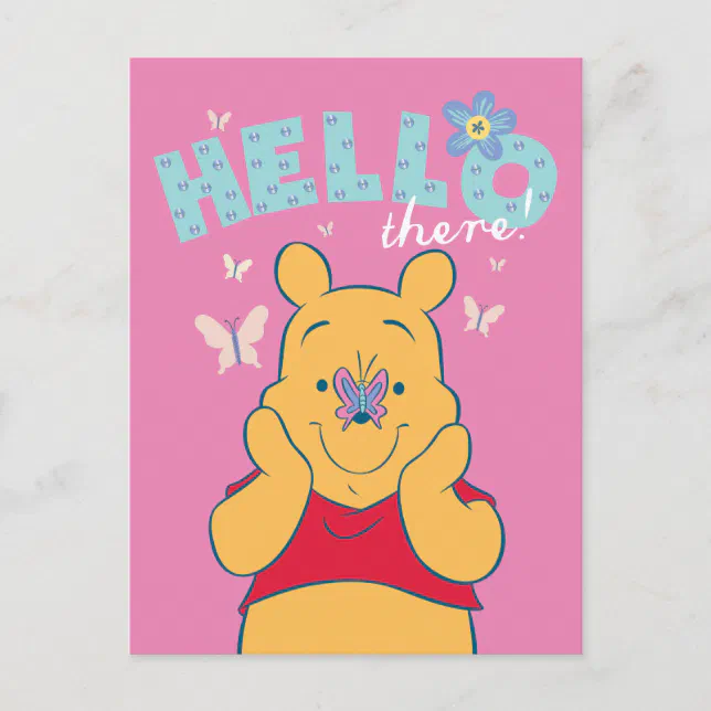 Winnie the Pooh with Butterflies - Hello There Postcard | Zazzle