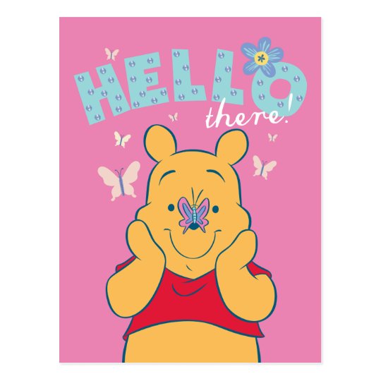 Winnie the Pooh with Butterflies - Hello There Postcard | Zazzle.com