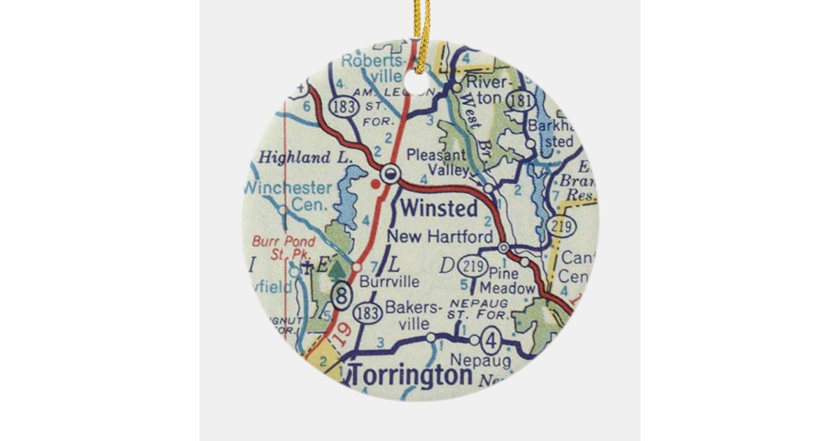 Winsted CT Vintage Map Ceramic Ornament | Zazzle