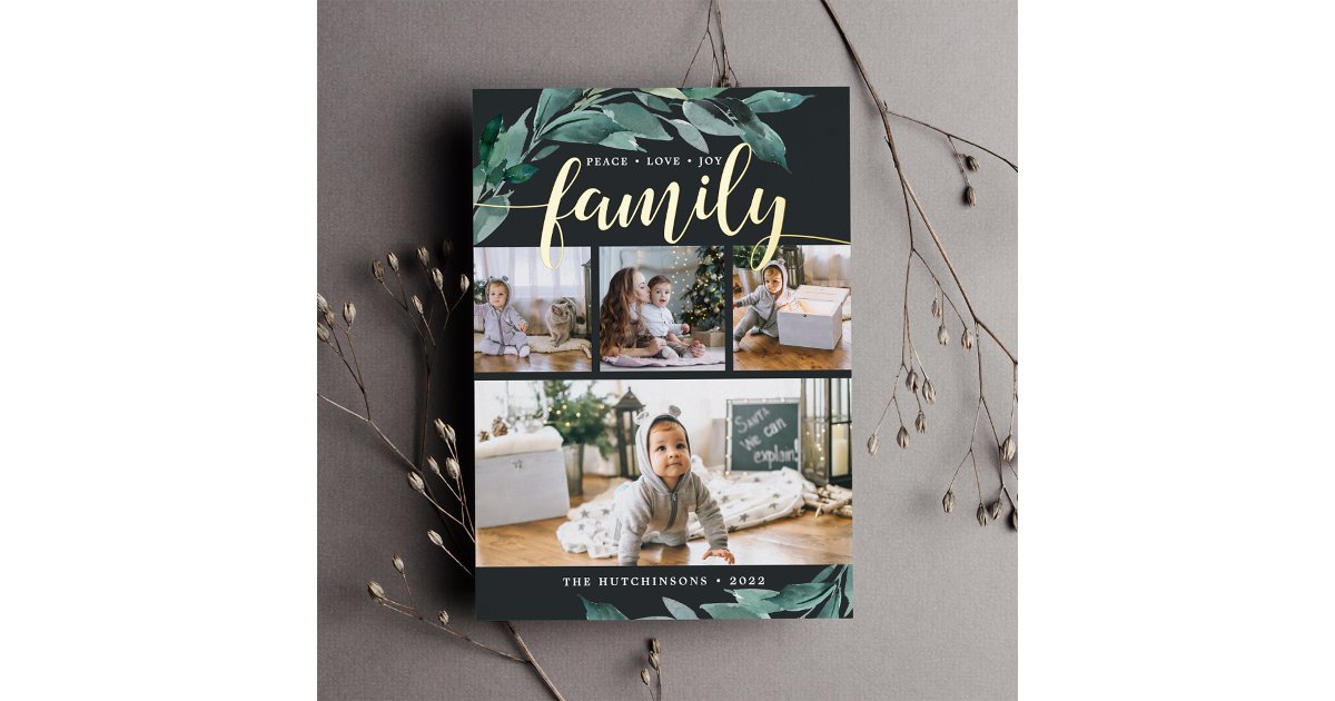 Winter Abundance | Photo Collage Gold Foil Holiday Card | Zazzle