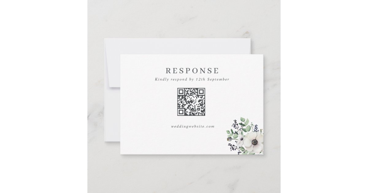 Winter Anemones Wedding QR Code RSVP Card | Zazzle