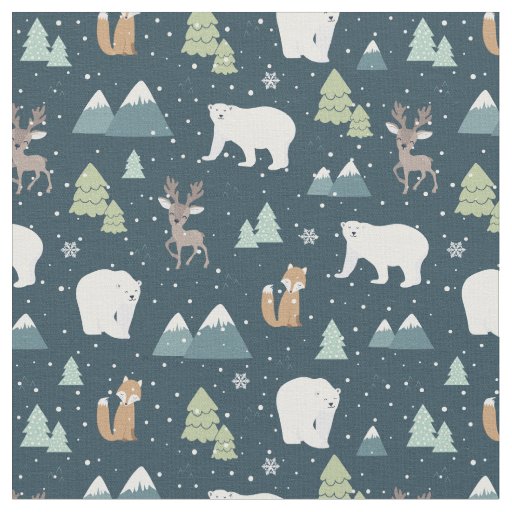 Winter Animals Christmas Pattern Fabric | Zazzle
