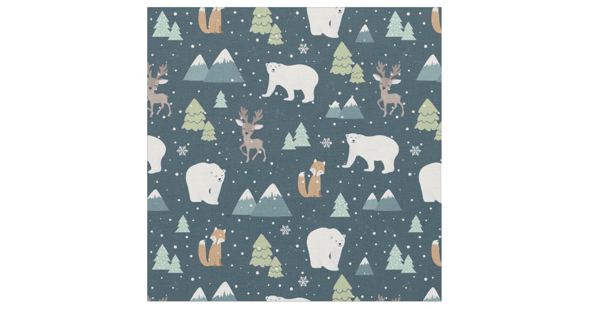 Winter Animals Christmas Pattern Fabric | Zazzle