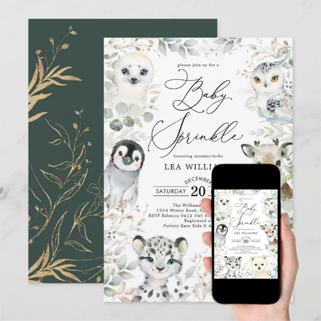 Winter Arctic Animals Gender Neutral Baby Sprinkle Invitation | Zazzle