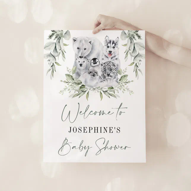 Winter Artic Animals Neutral Baby Shower Welcome Poster | Zazzle