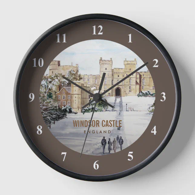 Winter at Windsor Castle Landscape Painting Clock | Zazzle