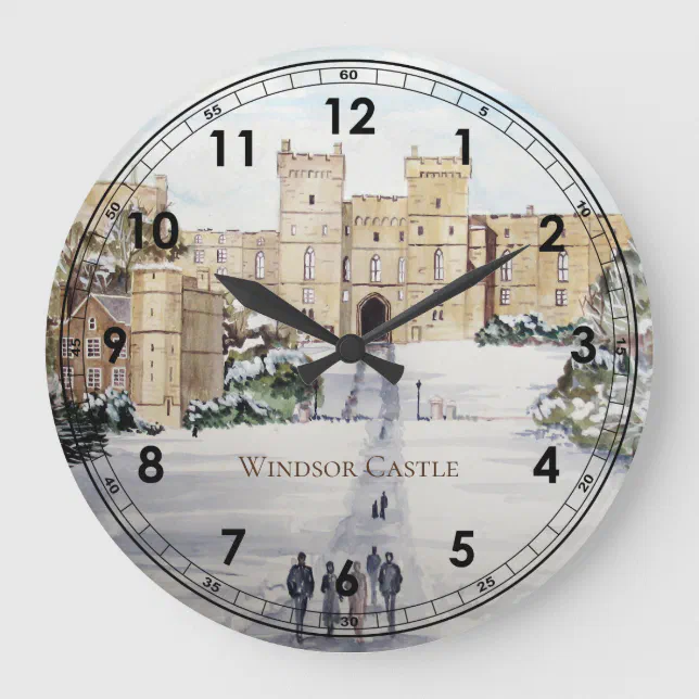 Winter at Windsor Castle Landscape Painting Large Clock | Zazzle