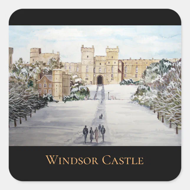 Winter at Windsor Castle Landscape Painting Square Sticker | Zazzle