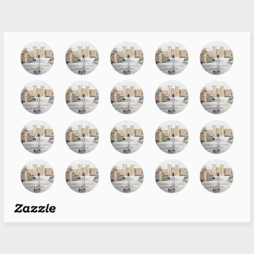 Winter at Windsor Castle Painting Wedding Classic Round Sticker | Zazzle
