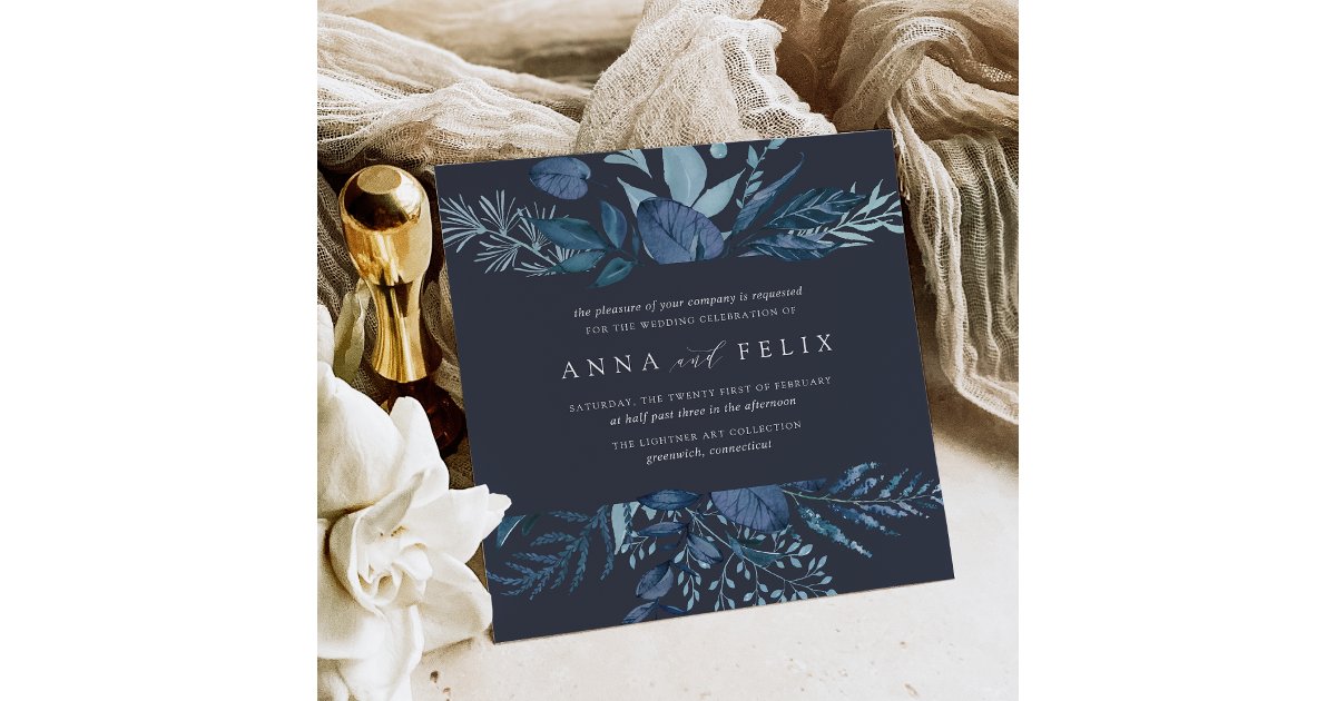 Winter Azure | Blue Botanical Frame Wedding Invitation | Zazzle