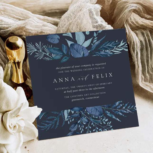 Winter Azure | Blue Botanical Frame Wedding Invitation | Zazzle