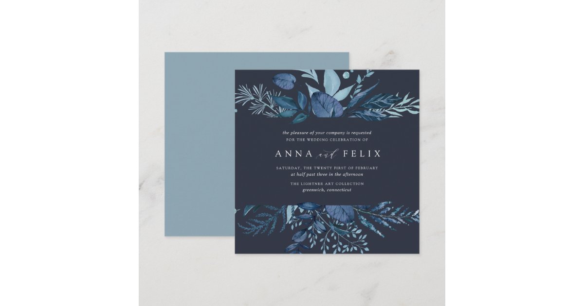 Winter Azure | Blue Botanical Frame Wedding Invitation | Zazzle