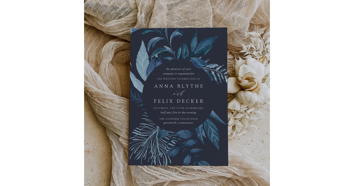 Winter Azure Blue Botanical Wedding Invitation | Zazzle