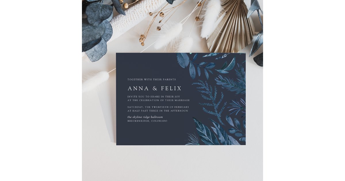 Winter Azure | Blue Botanical Wedding Invitation | Zazzle