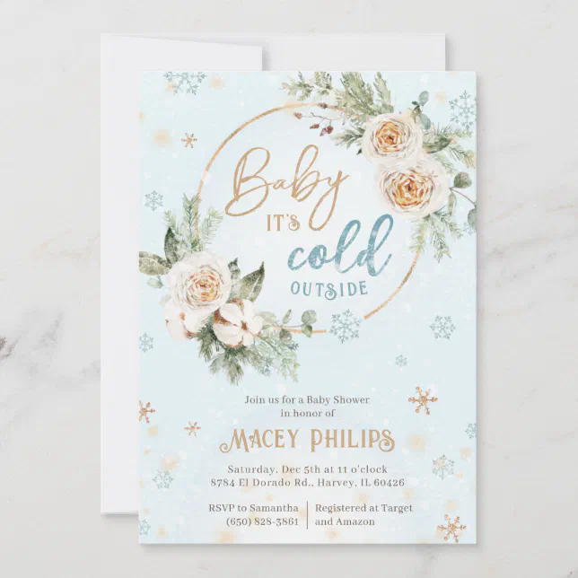 Winter Baby It's Cold Outside Shower Gold Frozen Invitation | Zazzle