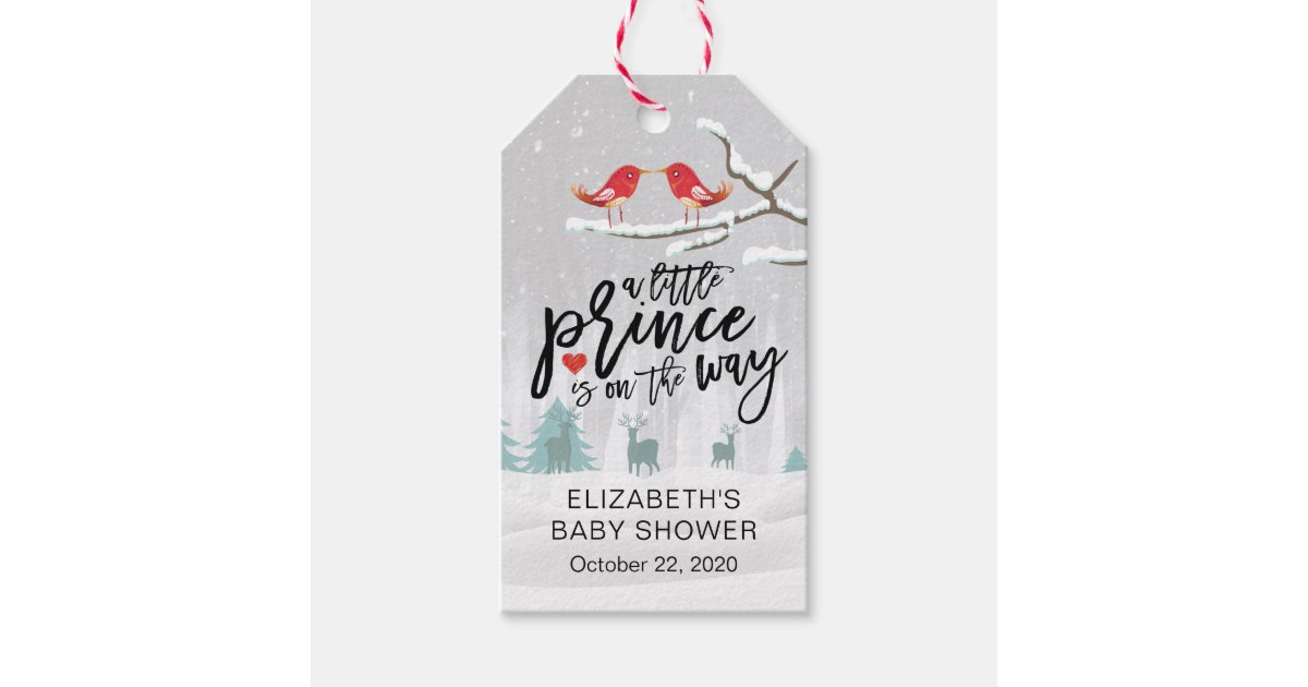 Winter Baby Shower a little prince is on the way Gift Tags | Zazzle