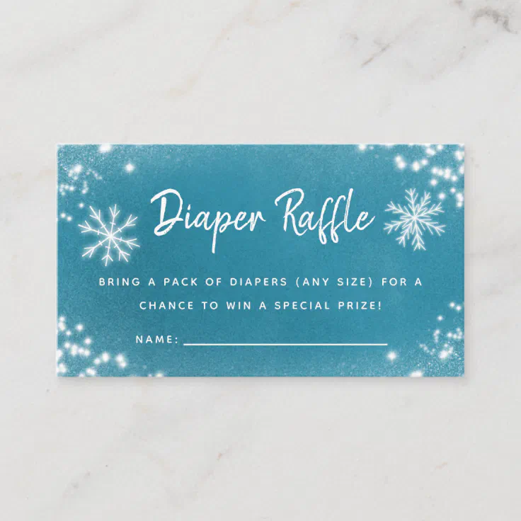 Winter Baby Shower Blue Snow Diaper Raffle Ticket Enclosure Card | Zazzle