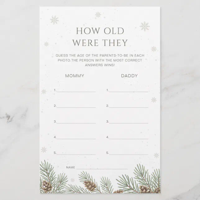 Winter Baby Shower How Old Were They Game | Zazzle